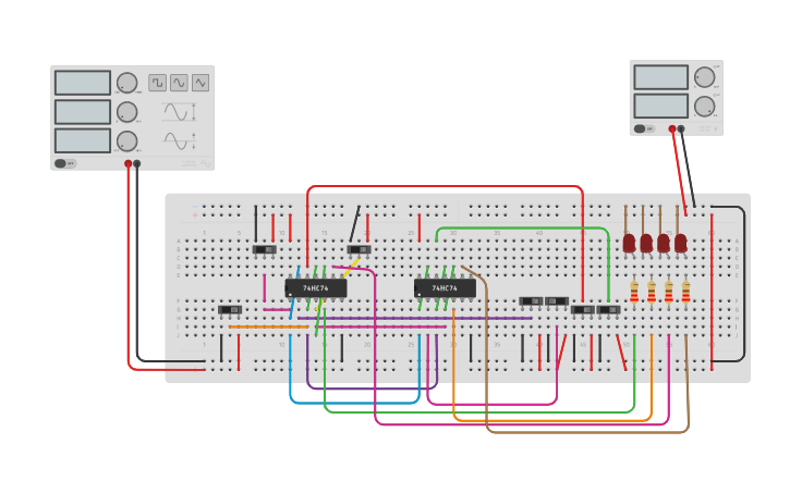 Circuit design PARALLEL IN PARALLEL OUT - Tinkercad