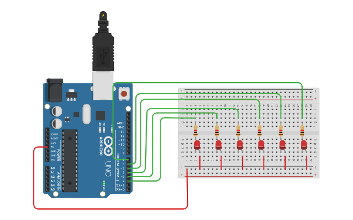 Circuit design Knight Rider 2 modificado - Tinkercad