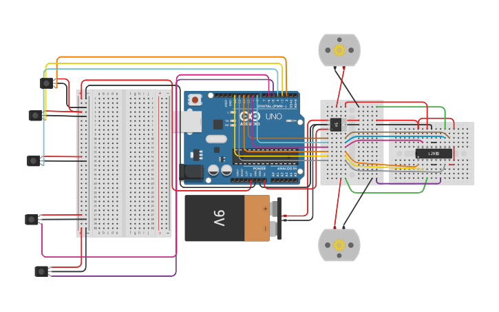 Circuit design Line follower act - Tinkercad