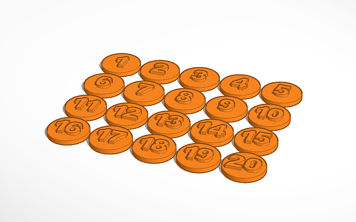 3D design 1 inch numbered Tokens (1-49) - Tinkercad