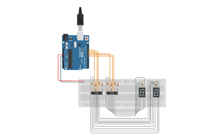 Circuit design Contador con 74hc595 y Doble Display 7 Segmentos - Tinkercad Circuit design Contador con 74hc595 y Doble Display 7 Segmentos - Tinkercad