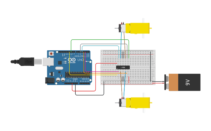 Circuit Design Prática 6 L293d Com Dois Motores Dc Tinkercad