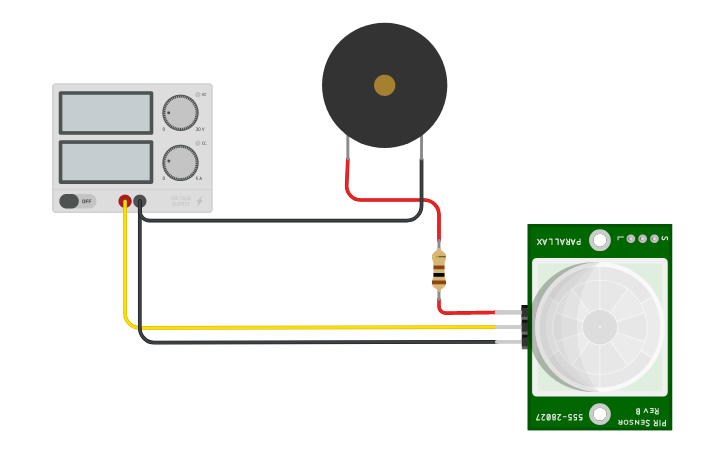 Circuit design Motion detector Alarm - Tinkercad