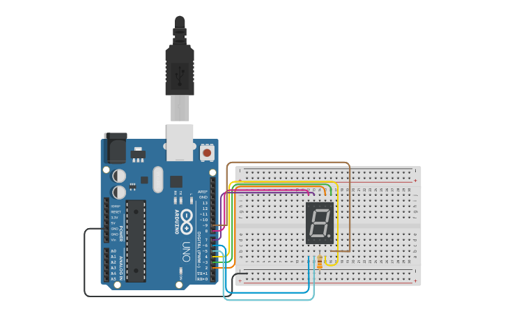 Circuit design display 7 segmentos - Tinkercad