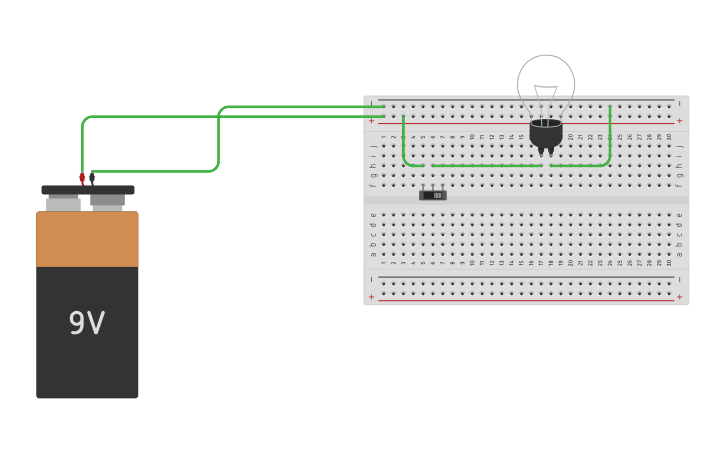 Circuit design encendido de una bombilla - Tinkercad