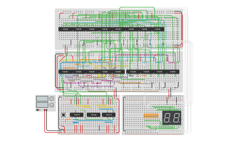 Circuit design Contador com display hexadecimal - Tinkercad