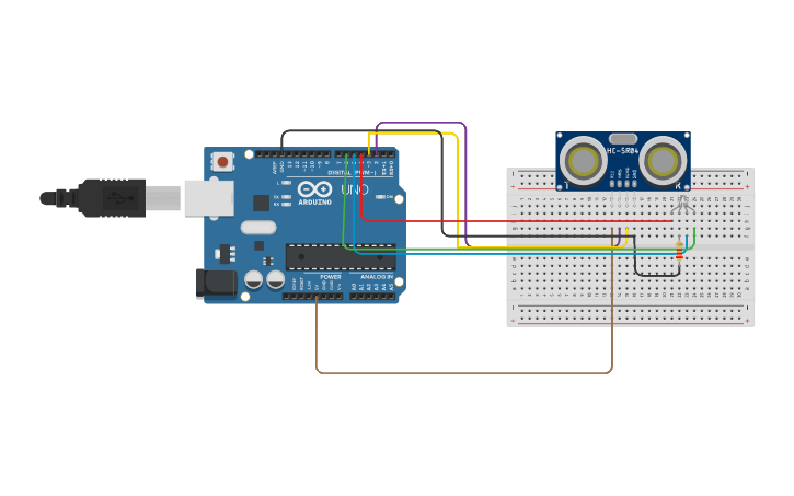 Circuit design Ultrasonic_sensor-LED | Tinkercad