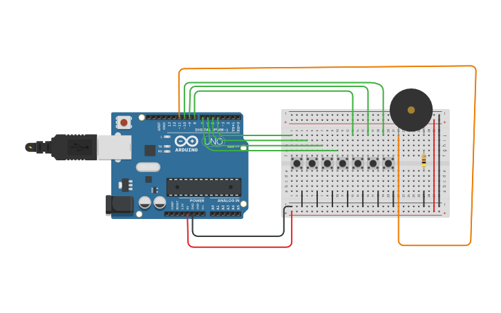 Circuit design Arduino Piano - Tinkercad