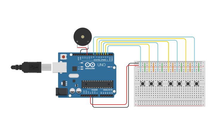 Circuit design Piano no arduino, simples - Tinkercad