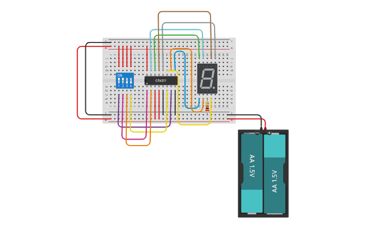 Circuit design DISPLAY A 7 SEGMENTI CON INTEGRATO CD4511 - Tinkercad
