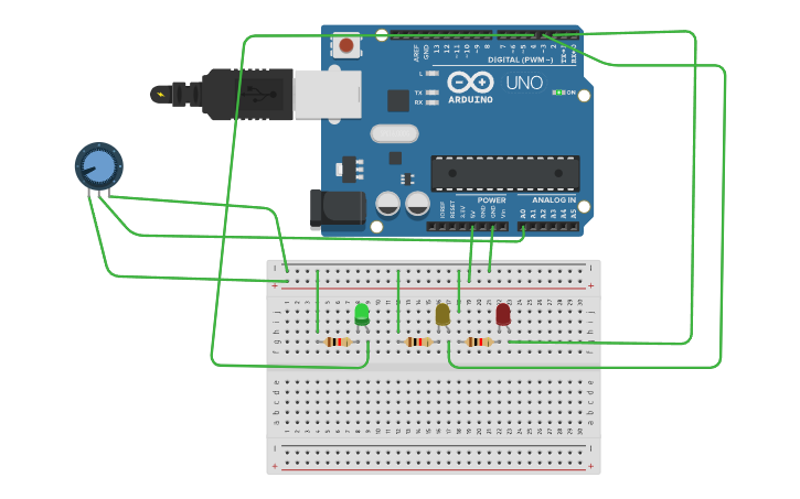 Circuit design leds with analog input - Tinkercad