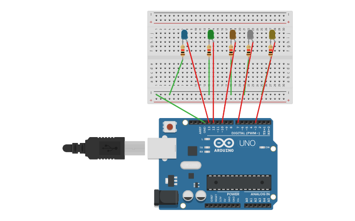 Circuit design secuencia de luces - Tinkercad