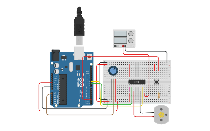 Circuit design Control de voltaje de motor con potenciometro - Tinkercad