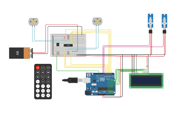 Circuit design IR Remote + Display + Motori (IFOA) - Tinkercad