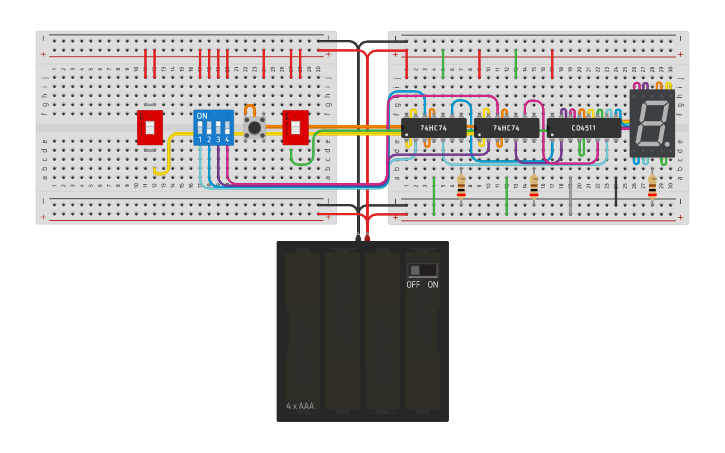 Circuit design 4-bit SRAM Prototype - Tinkercad