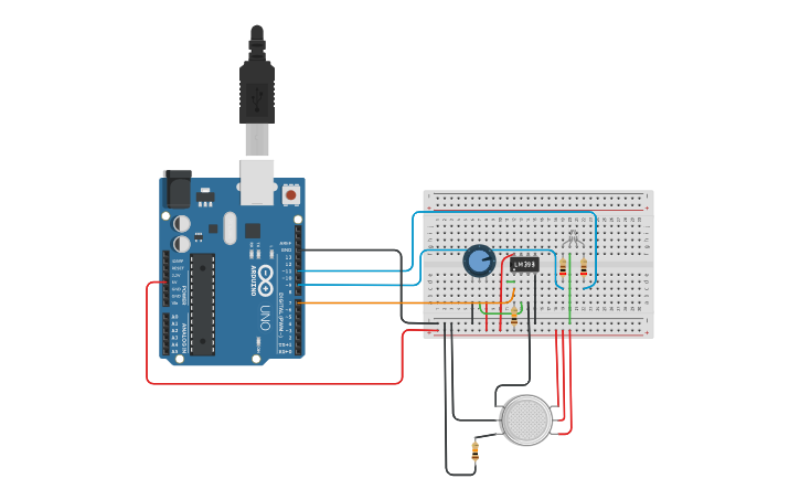 Circuit design sensor de gas - Tinkercad