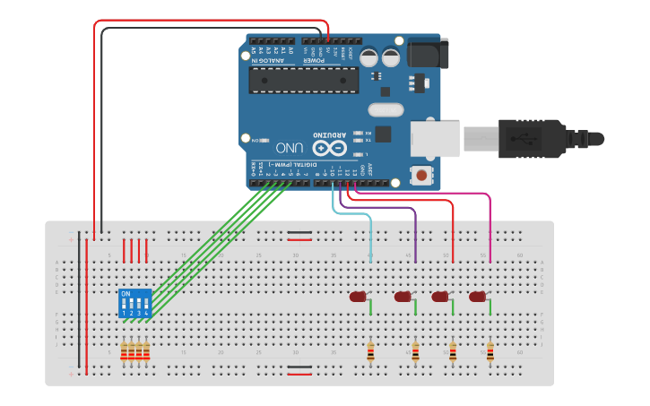 Circuit design JUEGO DE LUCES PAULA PAZOS 2021 | Tinkercad