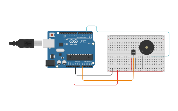 Circuit design Circuito con Sensor de Temperatura - Tinkercad