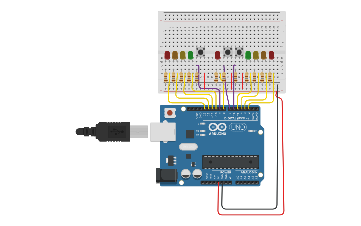 Circuit design U1PRT1: ENTRADAS Y SALIDAS DIGITALES EN ARDUINO - Tinkercad