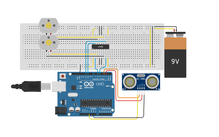 Circuit design Robot evasor de obstáculos - Tinkercad