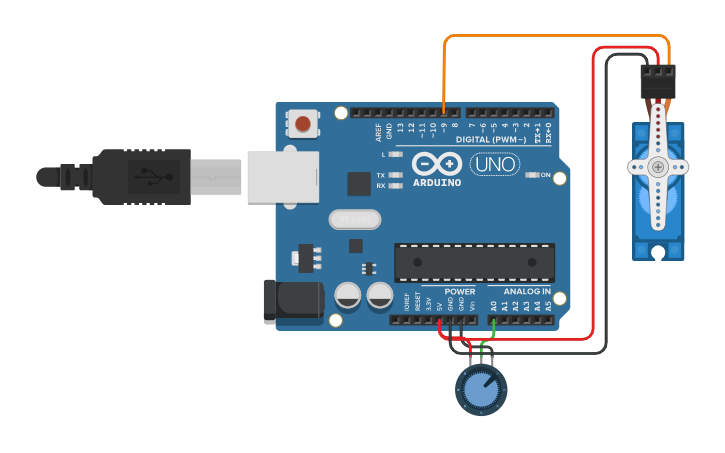Circuit design Práctica arduino PWM Servomotor - Tinkercad Circuit design Práctica arduino PWM Servomotor - Tinkercad