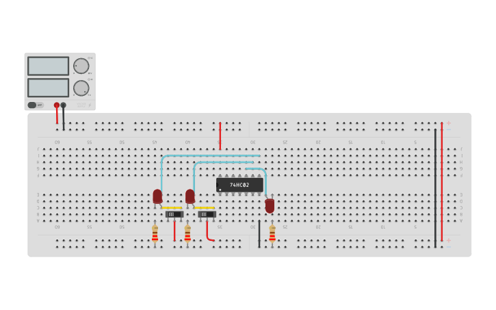 Circuit design NOR gate using IC 7402 - Tinkercad