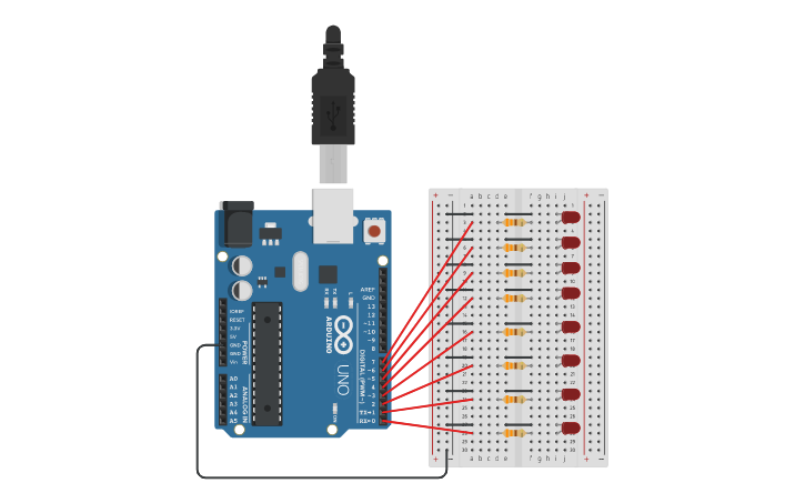 Circuit design Binary LED - Tinkercad