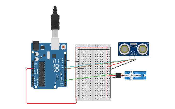 Circuit design boom gate servo | Tinkercad