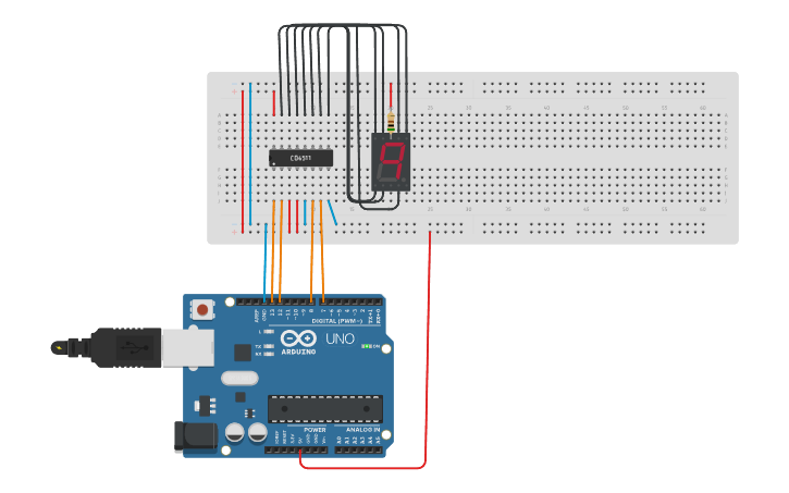 Circuit design 0-9 timer - Tinkercad