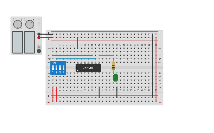 Circuit design AND Gate 7408 - Tinkercad
