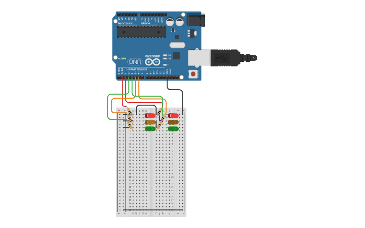 Circuit design Basic Traffic lights - Tinkercad