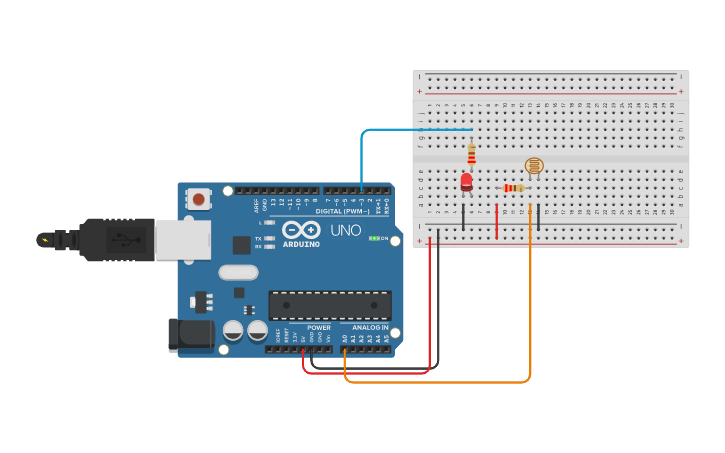 Circuit design Using the LDR and Plotting Light Data | Tinkercad