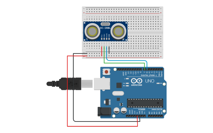 Circuit design Sensor de distancia (monitor serie) - Tinkercad