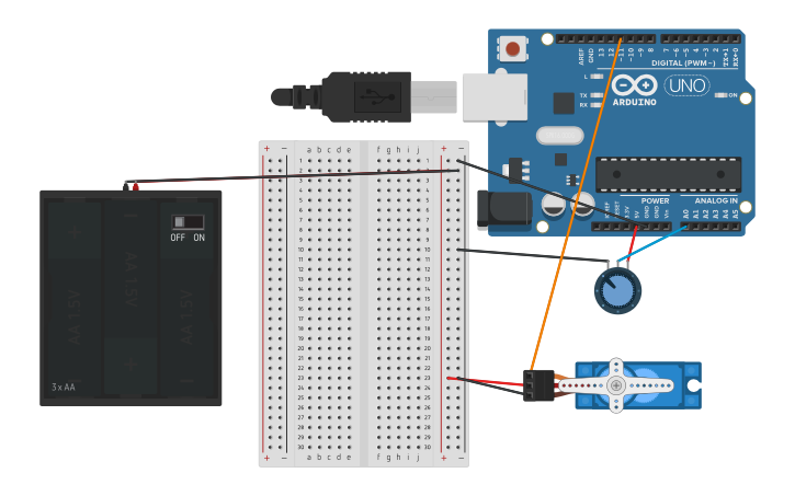 Circuit design Potentiometer Servo Control | Tinkercad