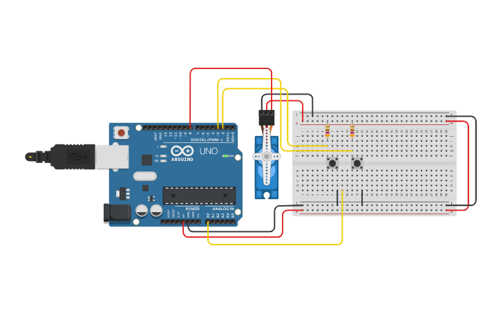 Circuit design SERVO CON PULSADORES 2 - Tinkercad
