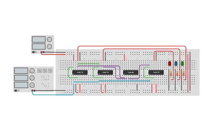 Circuit design B419052 - 3 Bit Synchronous Counter Using JK - Tinkercad
