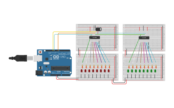Circuit design Dual Binary Counters | Tinkercad