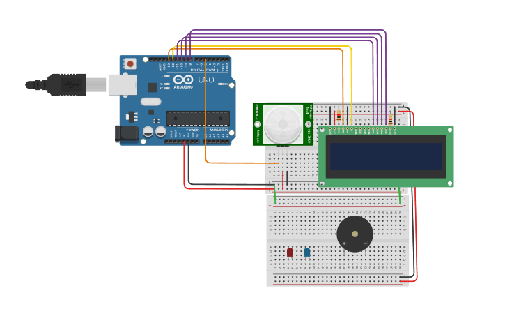 Circuit design Pantalla LCD - Sensor PIR - Tinkercad