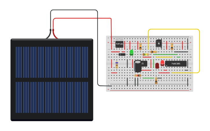 Circuit design Baliza con 555 y 74595 - Tinkercad