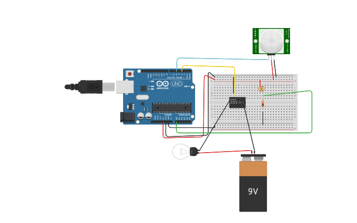Circuit design Acender automaticamente uma lampada | Tinkercad