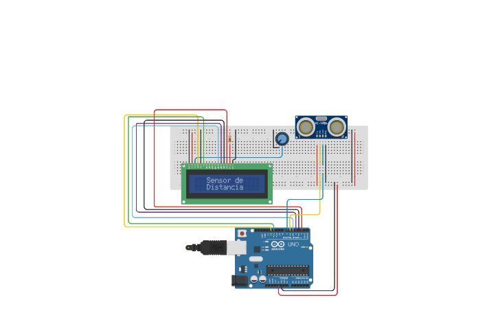 Circuit design Sensor de distancia con LCD 16x2 - Tinkercad