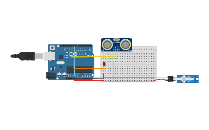 Circuit design Komunikasi Serial, Sensor dan Aktuator - Tinkercad