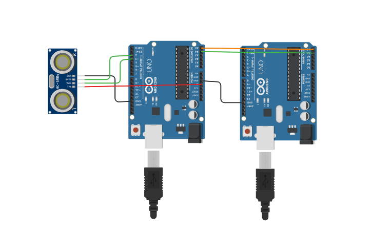 Circuit Design I2c Communication Between Two Arduino With Ulrasonic