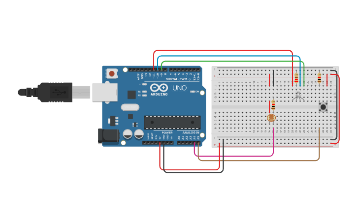 Circuit design Photoresistor LED - Tinkercad