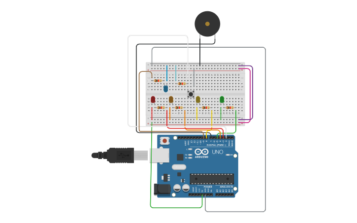 Circuit design Activity 01: Tac Switch with LED and Buzzer - Tinkercad