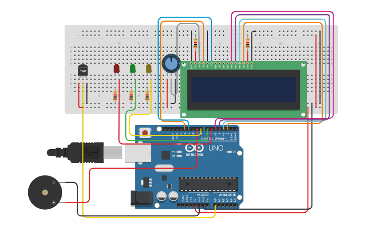 Circuit design Sensor de Temperatura | Tinkercad