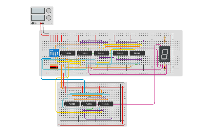 Circuit design Decodificador BCD - 7 segmentos (parte inferior) - Tinkercad