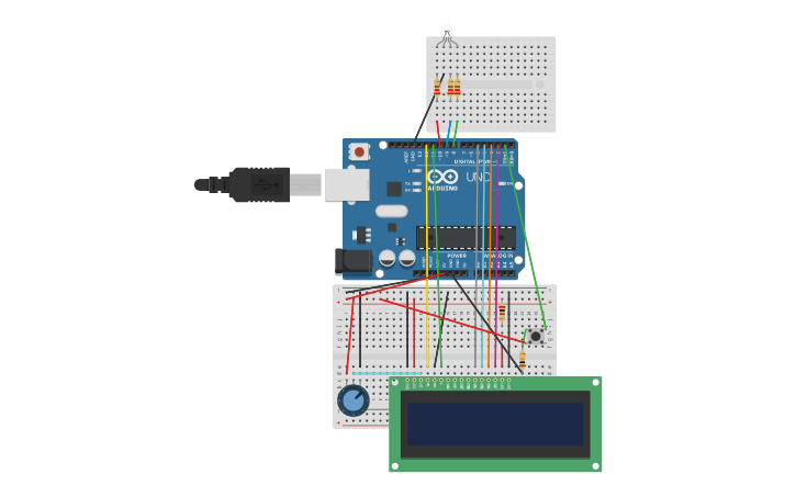 Circuit design Reaction Time Game w/ LCD Display - Tinkercad