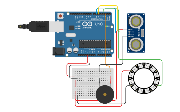 Circuit Design Social Distancing Indicator And Alarming System Tinkercad