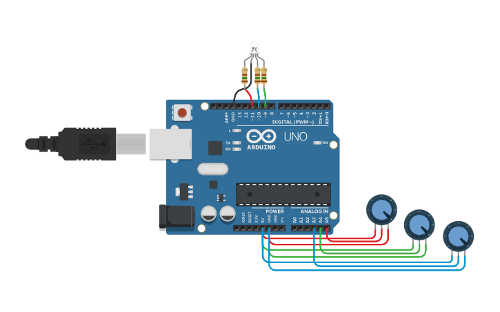 Circuit Design Rgb Led Controlled By Potentiometer Tinkercad